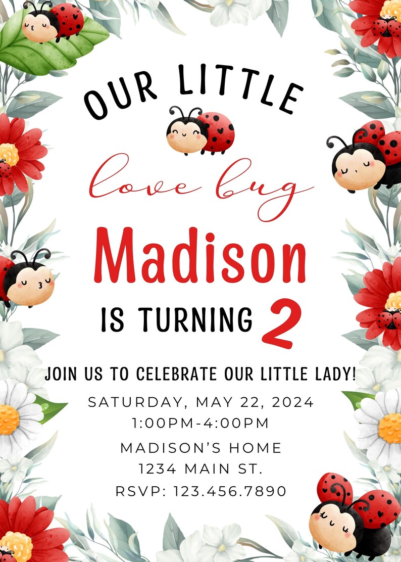 Editable Ladybug Birthday Invitation Template-our Little Ladybug ...