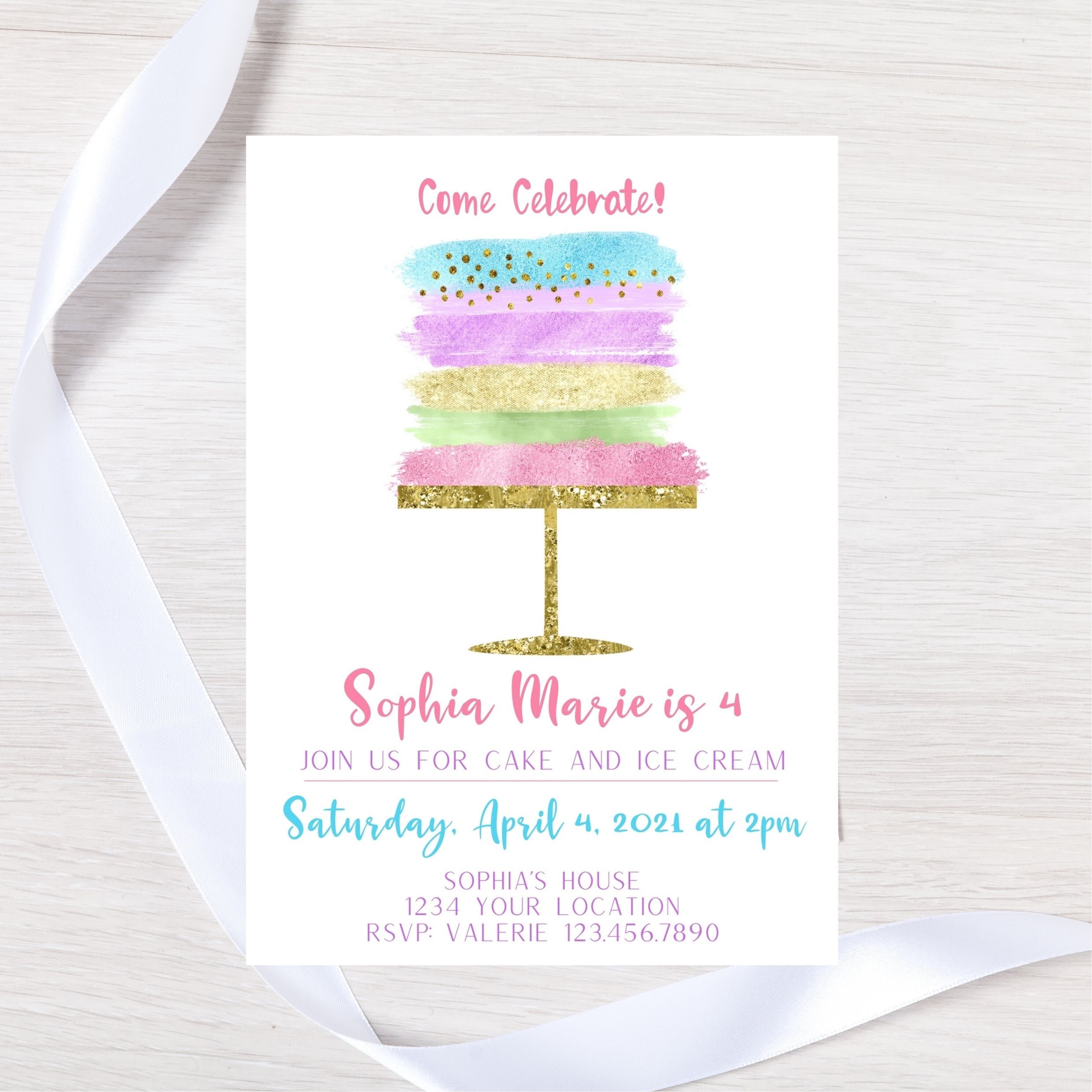 Cake Invitation Template Birthday Party Simple Editable Printable Kids ...