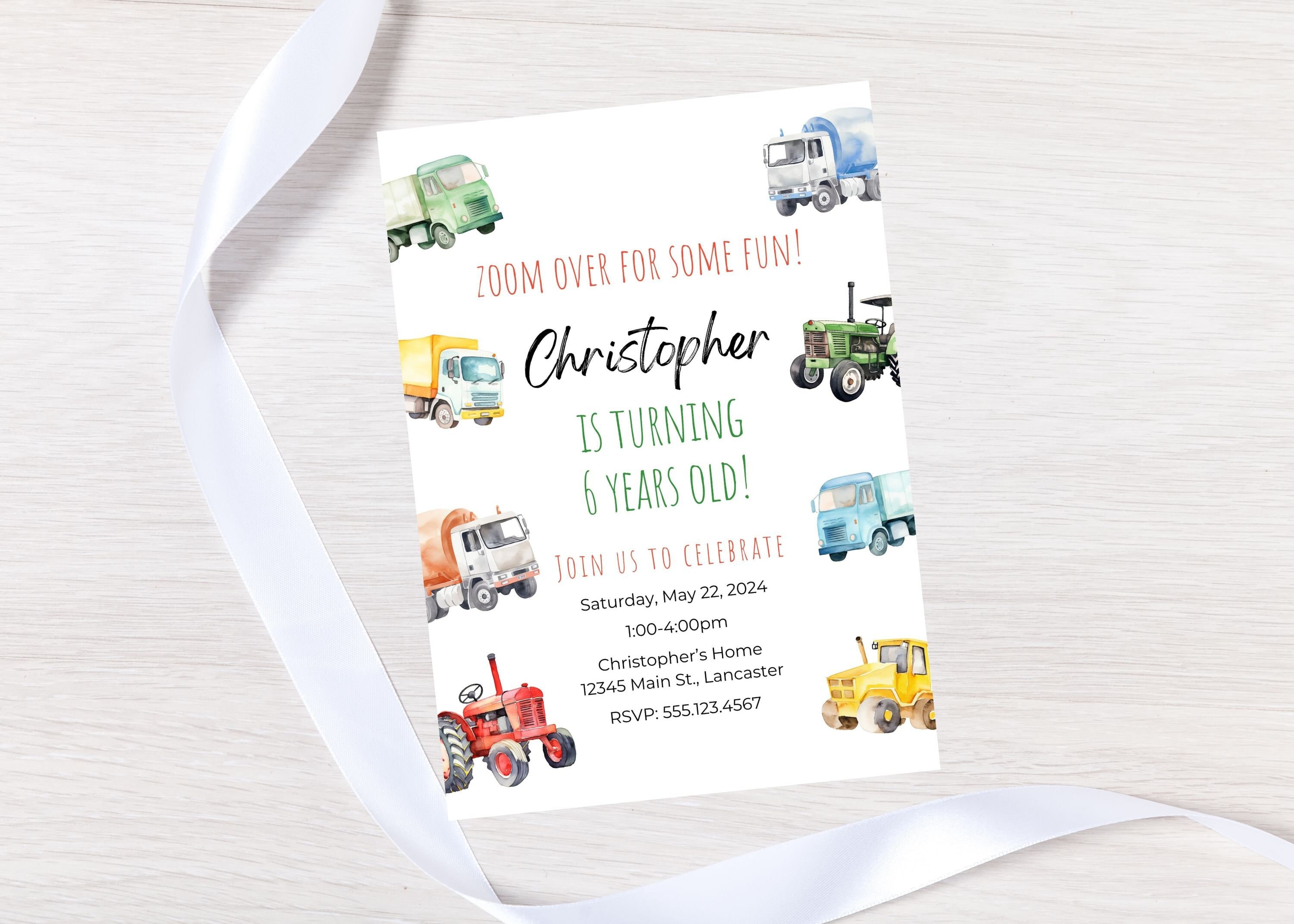 Editable Transportation Birthday Invitation-vehicle Birthday Invite ...