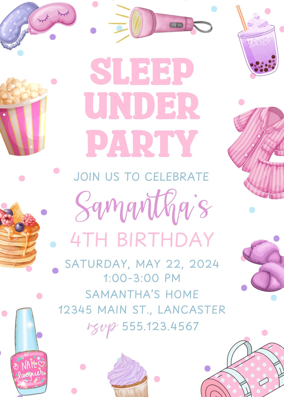 Editable Sleep Under Birthday Invitation-sleep Over Party Invite-pamper ...