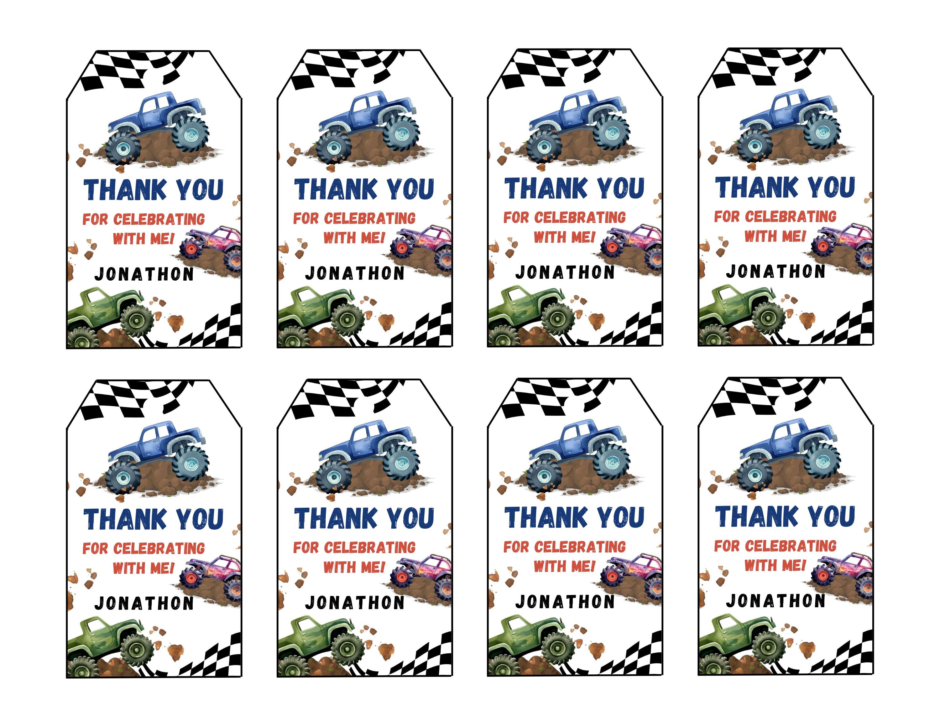 Editable Monster Truck Thank You Tag Template-birthday Thank You Tags ...