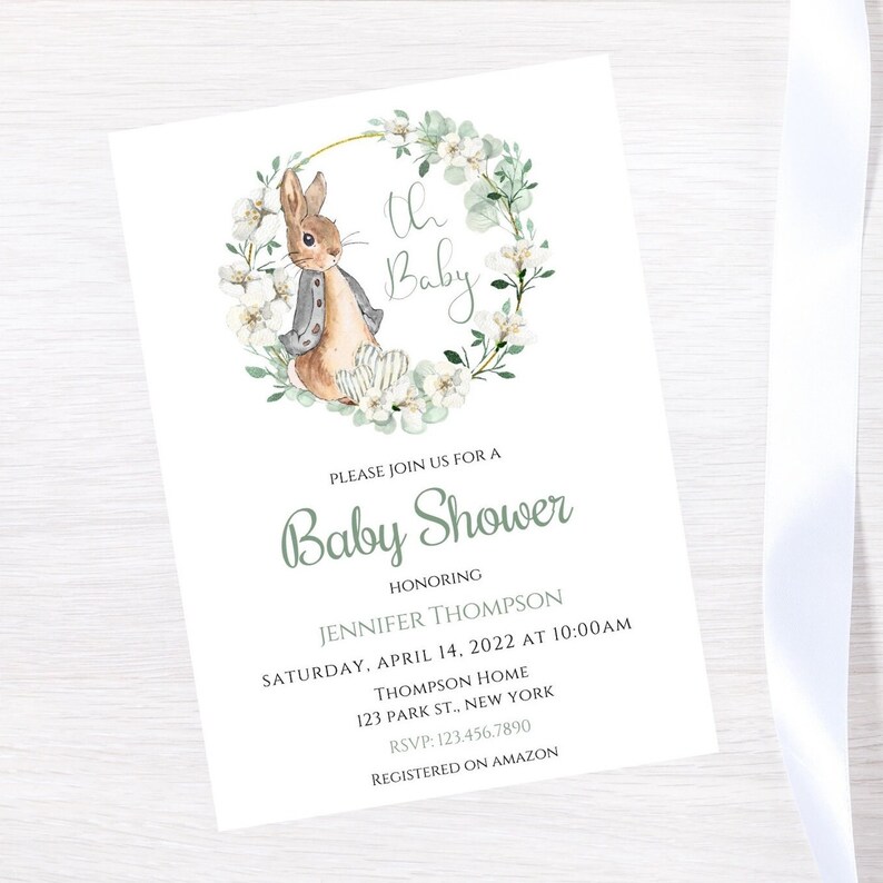 Editable Peter Rabbit Baby Shower Invitation Template-peter Rabbit Baby Shower Invite-neutral ...