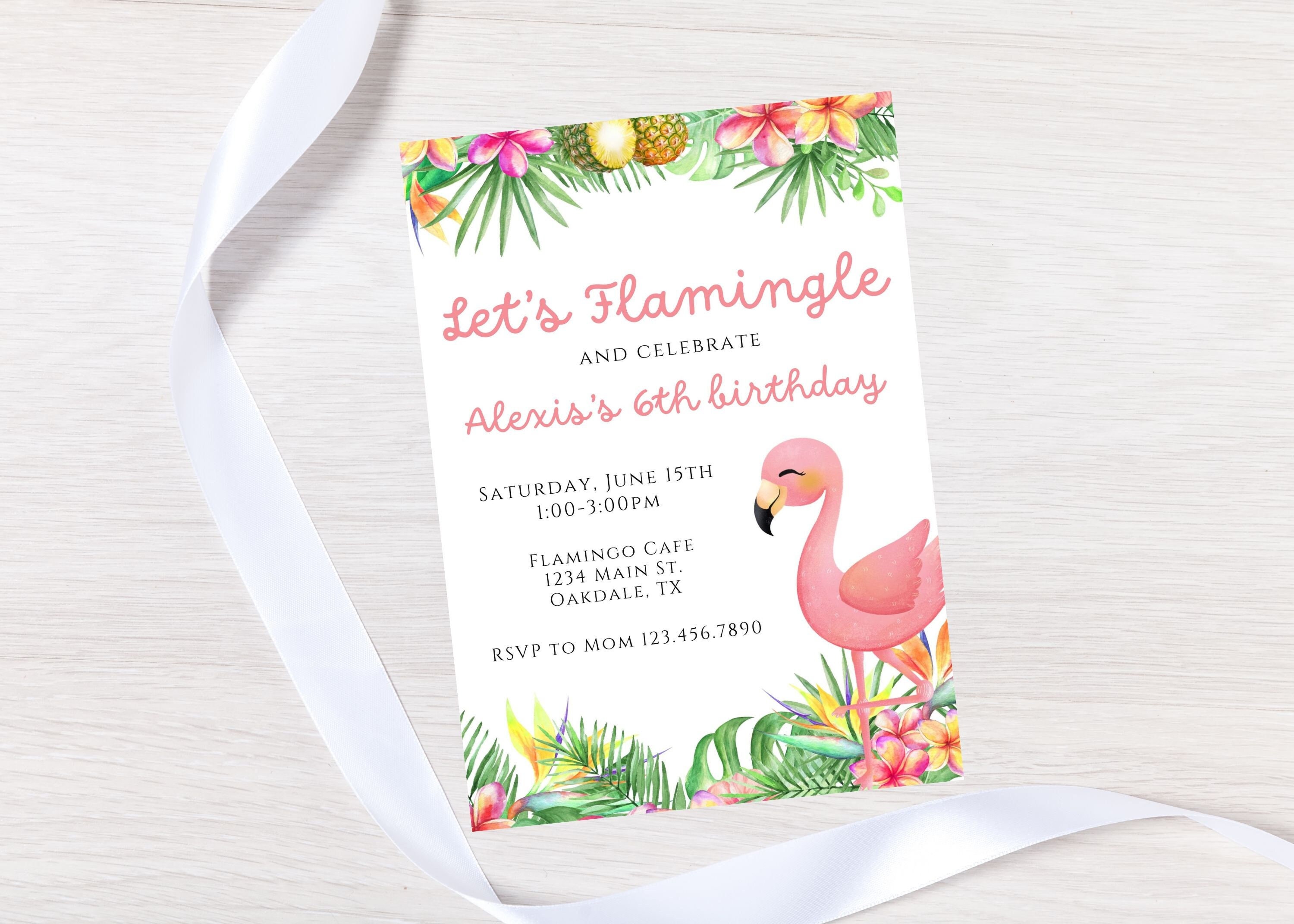 Editable Flamingo Birthday Invitation Template-flamingle-flamingo ...