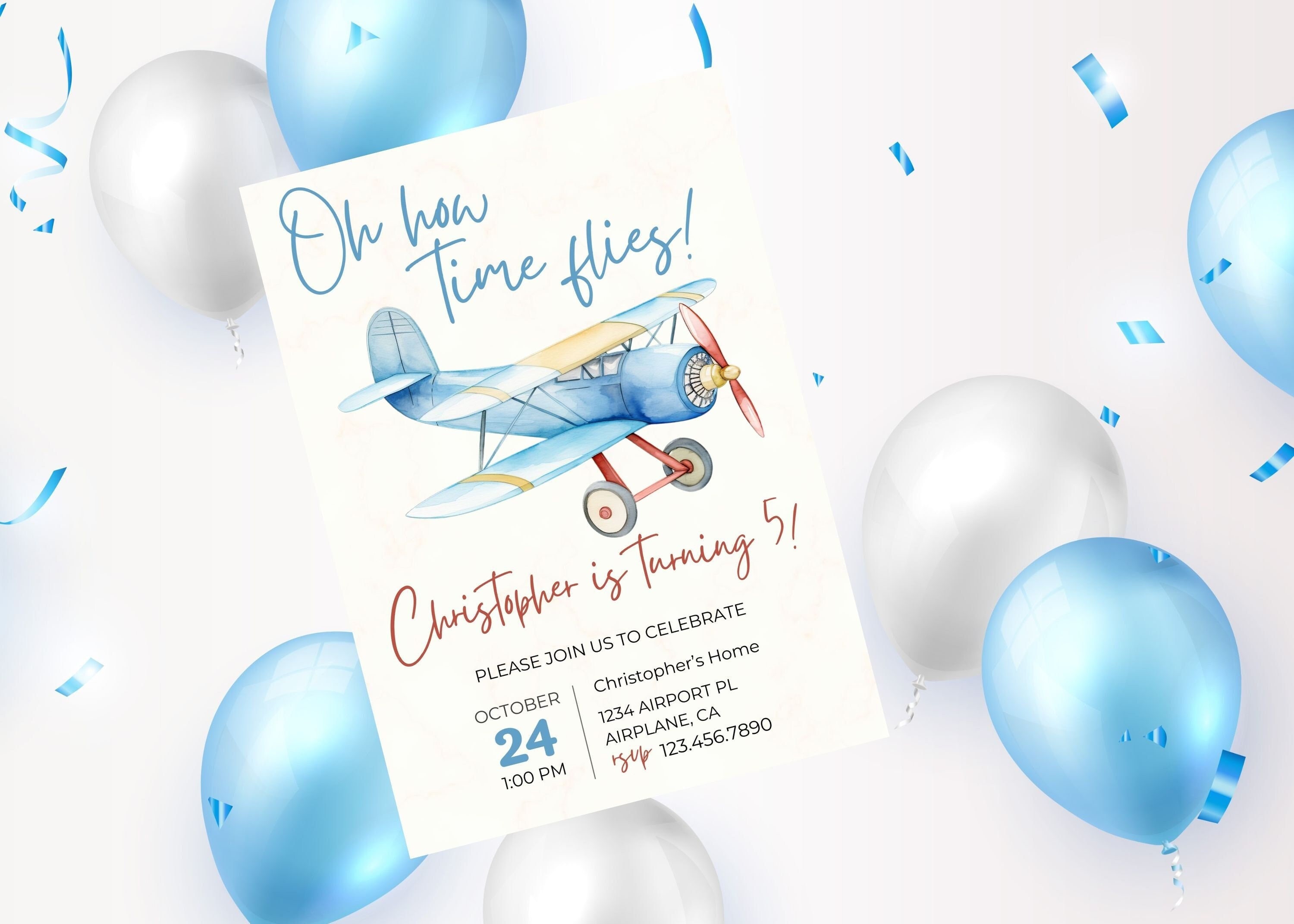 Editable Airplane Birthday Invitation-plane Birthday Invite-airplane ...