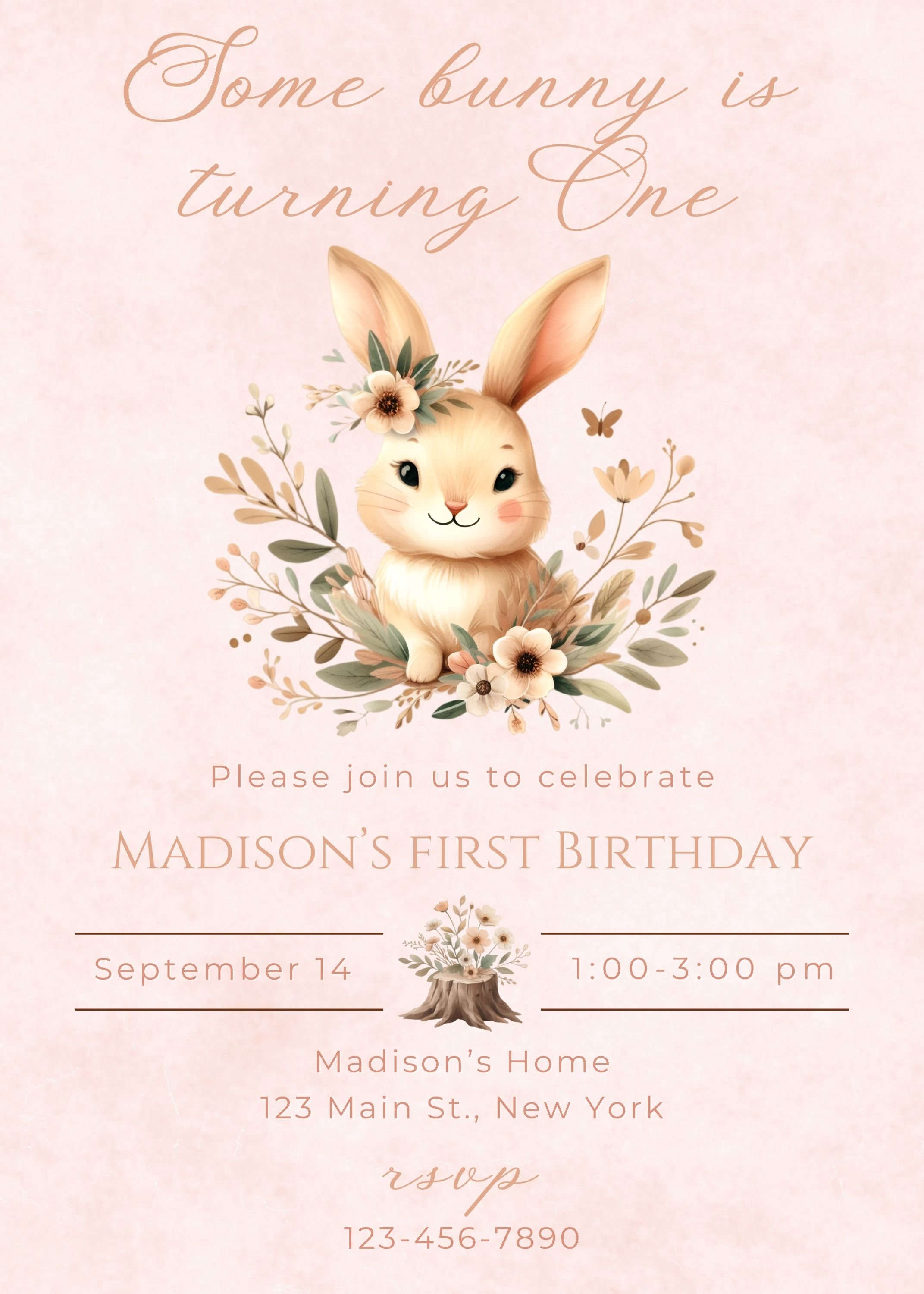 Editable Bunny Birthday Invitation Template-bunny Birthday Invite ...