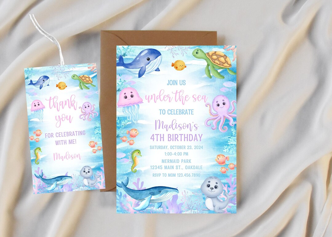 Editable Under the Sea Birthday Invitation-under the Sea Thank You Tag ...