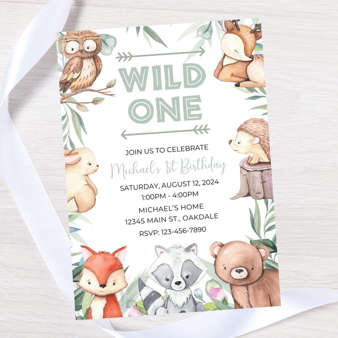 Editable Woodland Animal Birthday Invitation-animal Birthday Invitation ...