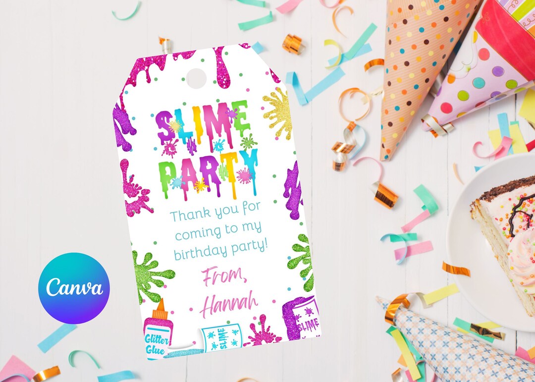 Editable Slime Party Thank You Tag-neon Slime Thank You Tags-instant ...