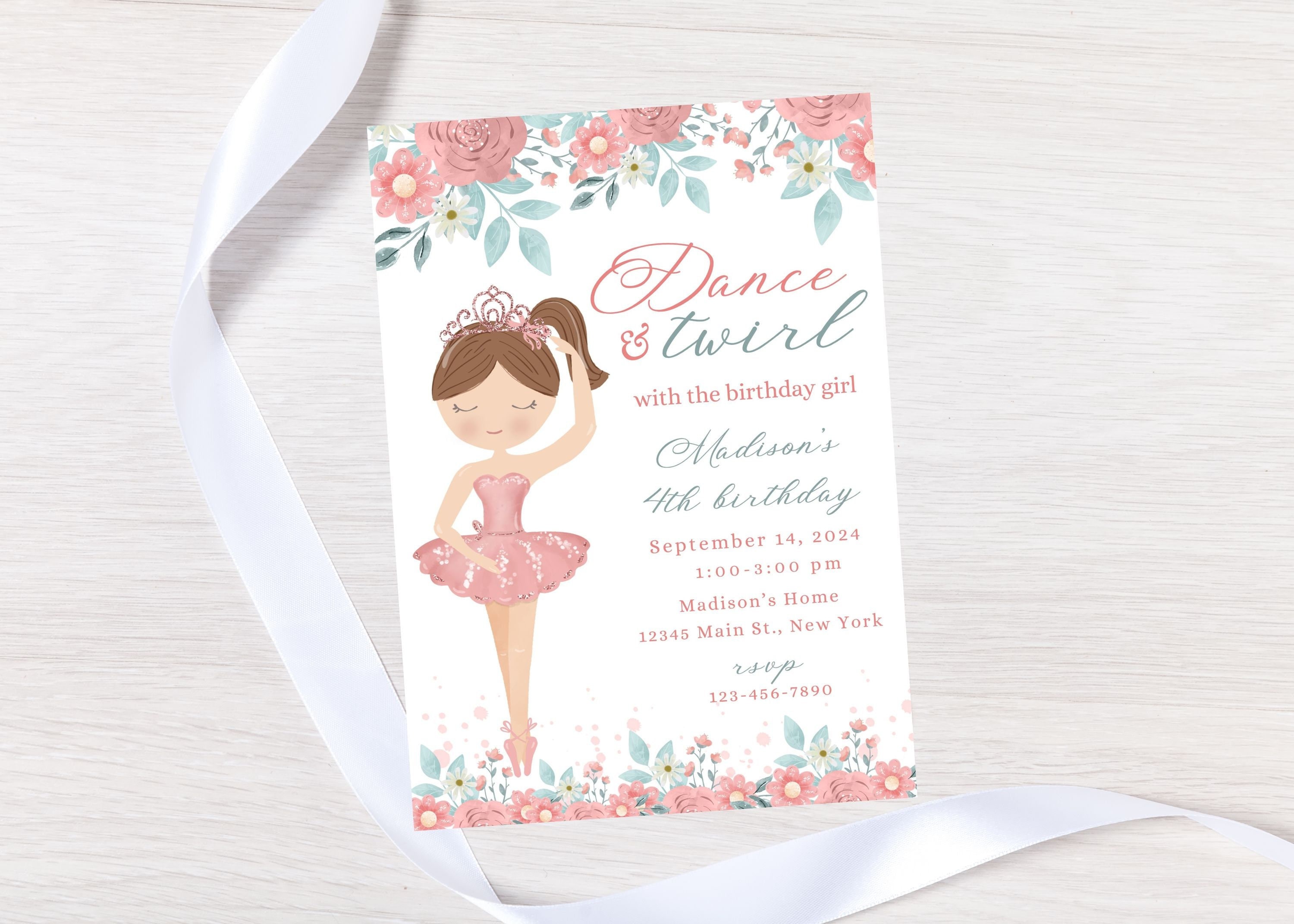 Editable Ballerina Birthday Invitation Template-ballerina Invite-dance ...