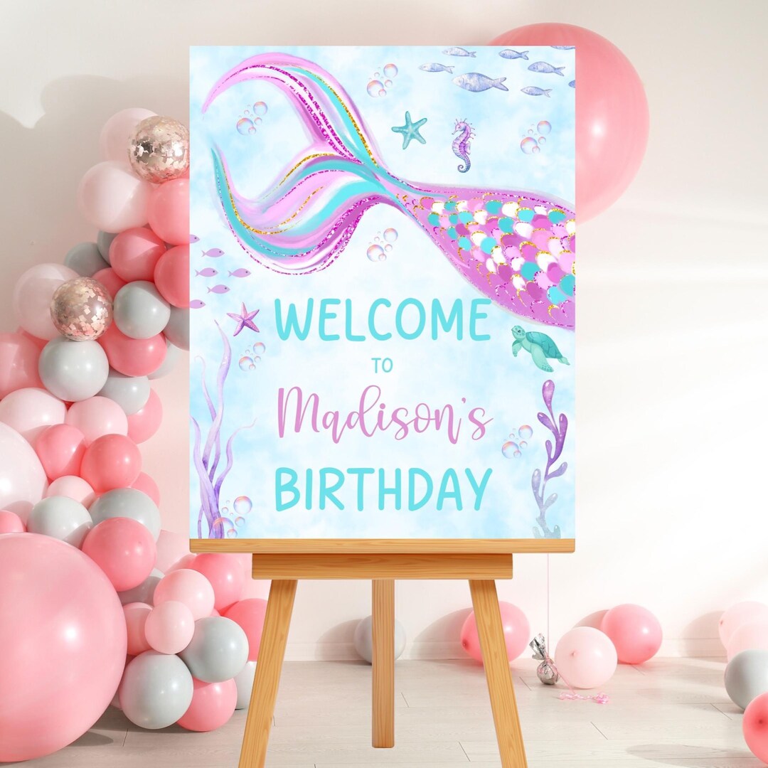 Editable Mermaid Birthday Welcome Sign-instant Download - Etsy