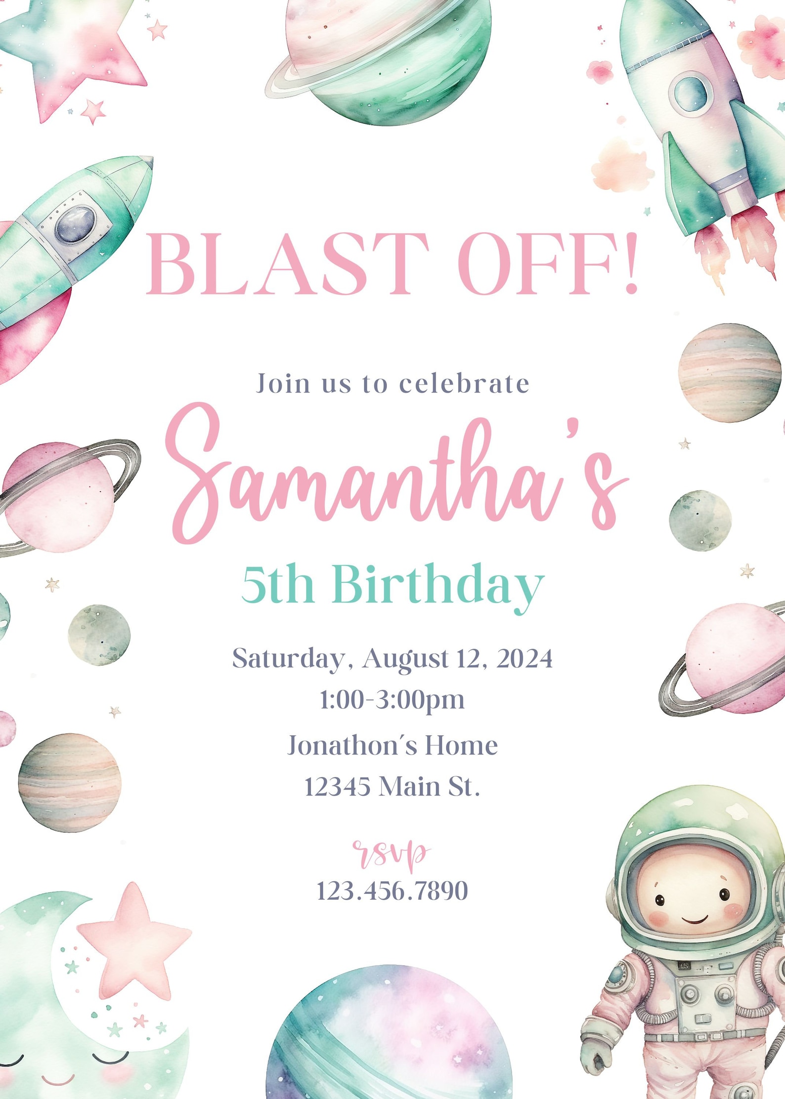 Editable Planet Birthday Invitation-astronaut Party Invite-girl Planet ...