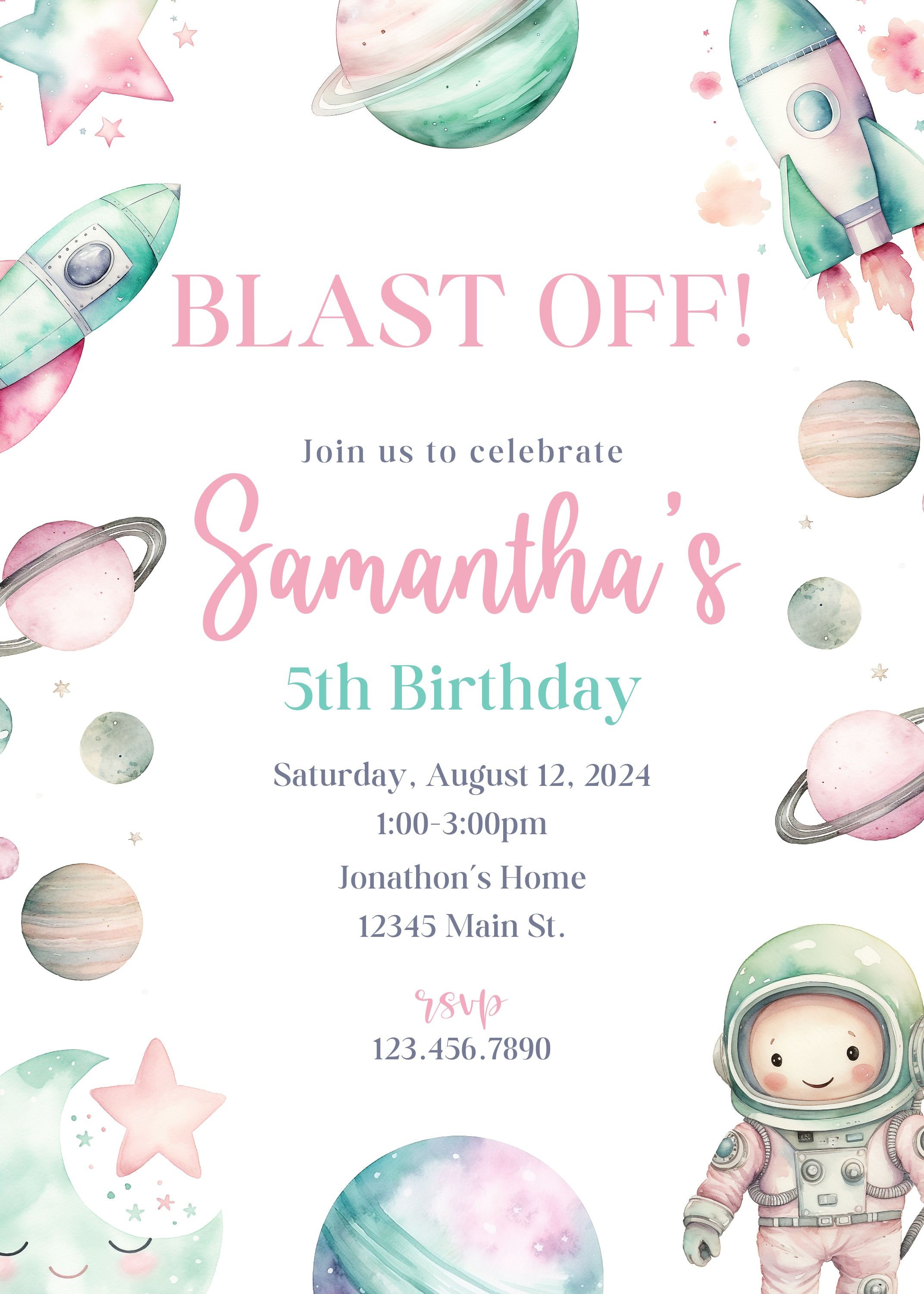 Editable Planet Birthday Invitation-astronaut Party Invite-girl Planet ...