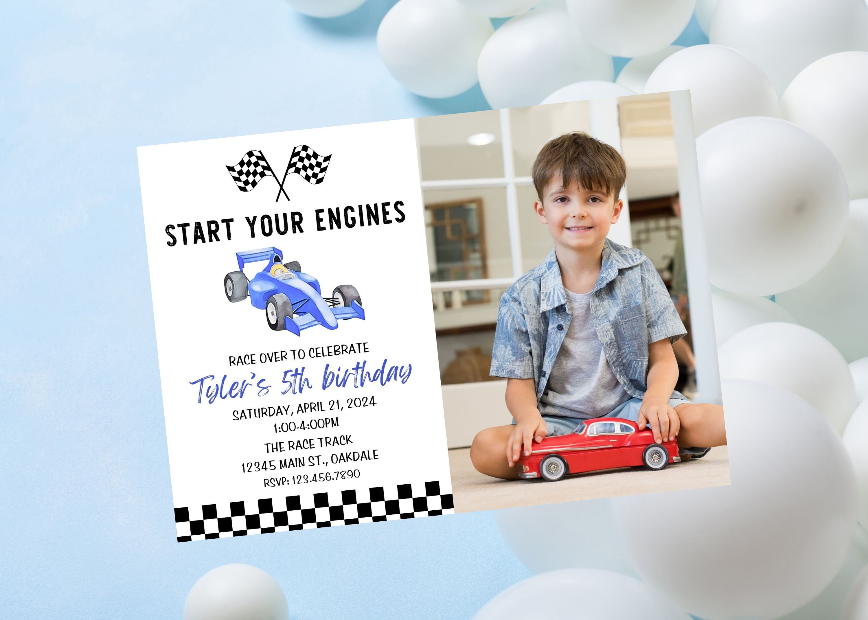 Editable Racecar Birthday Photo Invitation Template-car Birthday ...