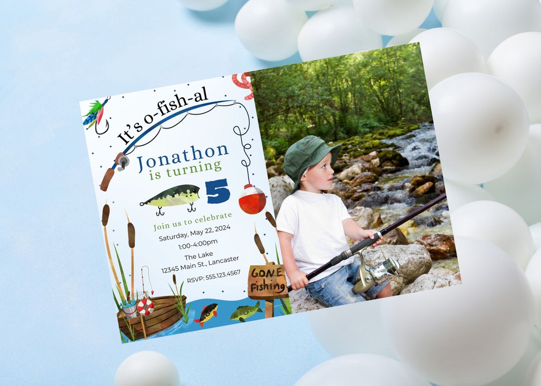 Editable Fishing Birthday Photo Invite, Fish Party Invitation, Fishing ...