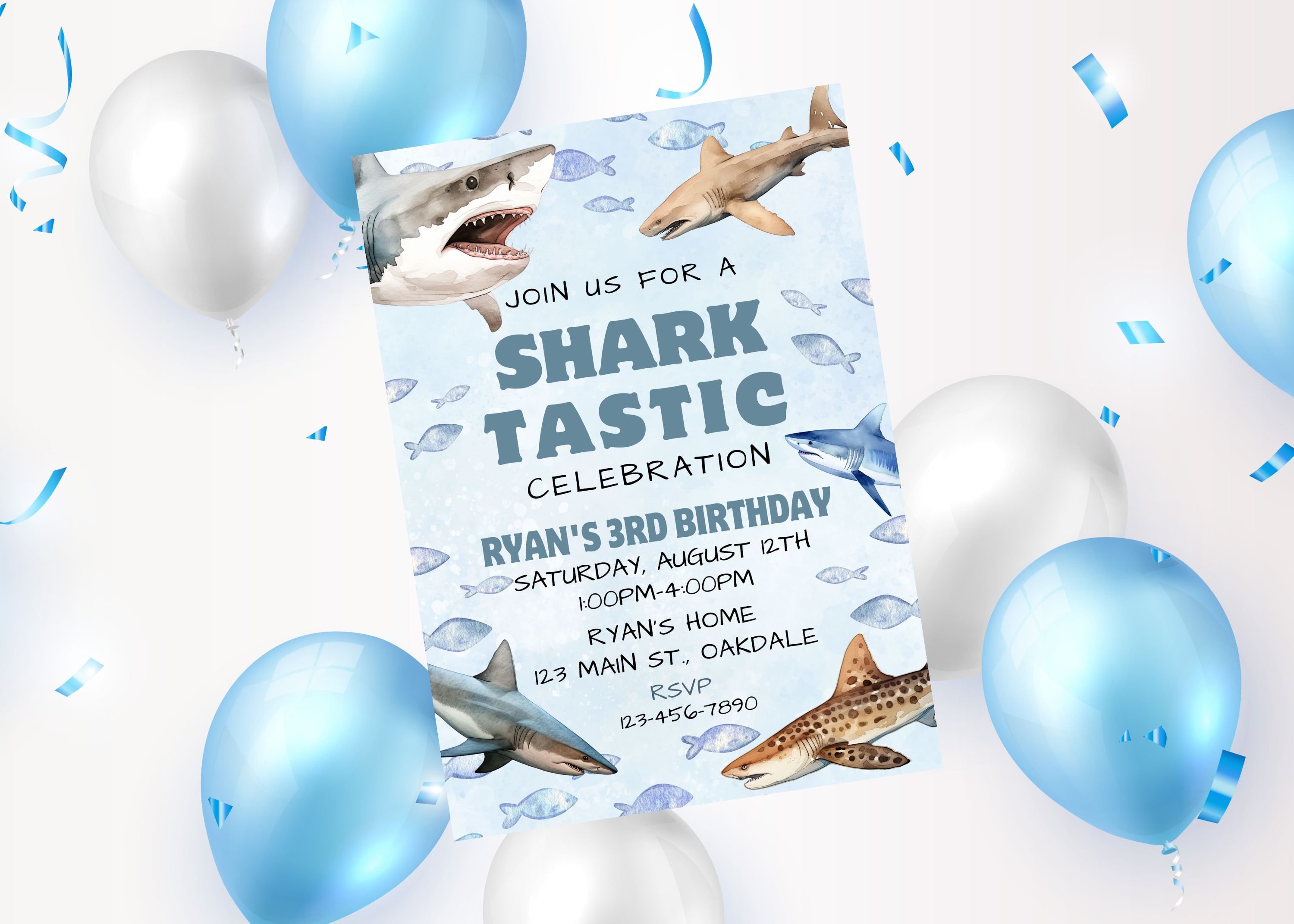 Editable Shark Birthday Invitation Template-shark Invite-shark ...