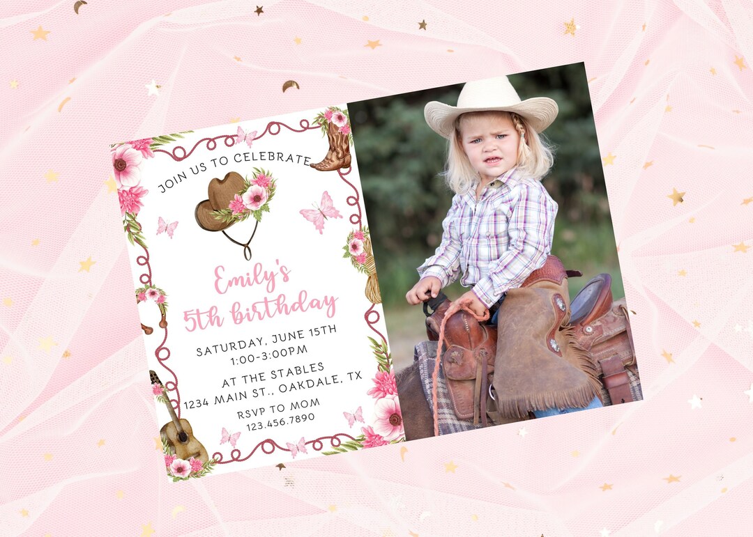 Editable Cowgirl Birthday Photo Invitation Template-rodeo Birthday ...