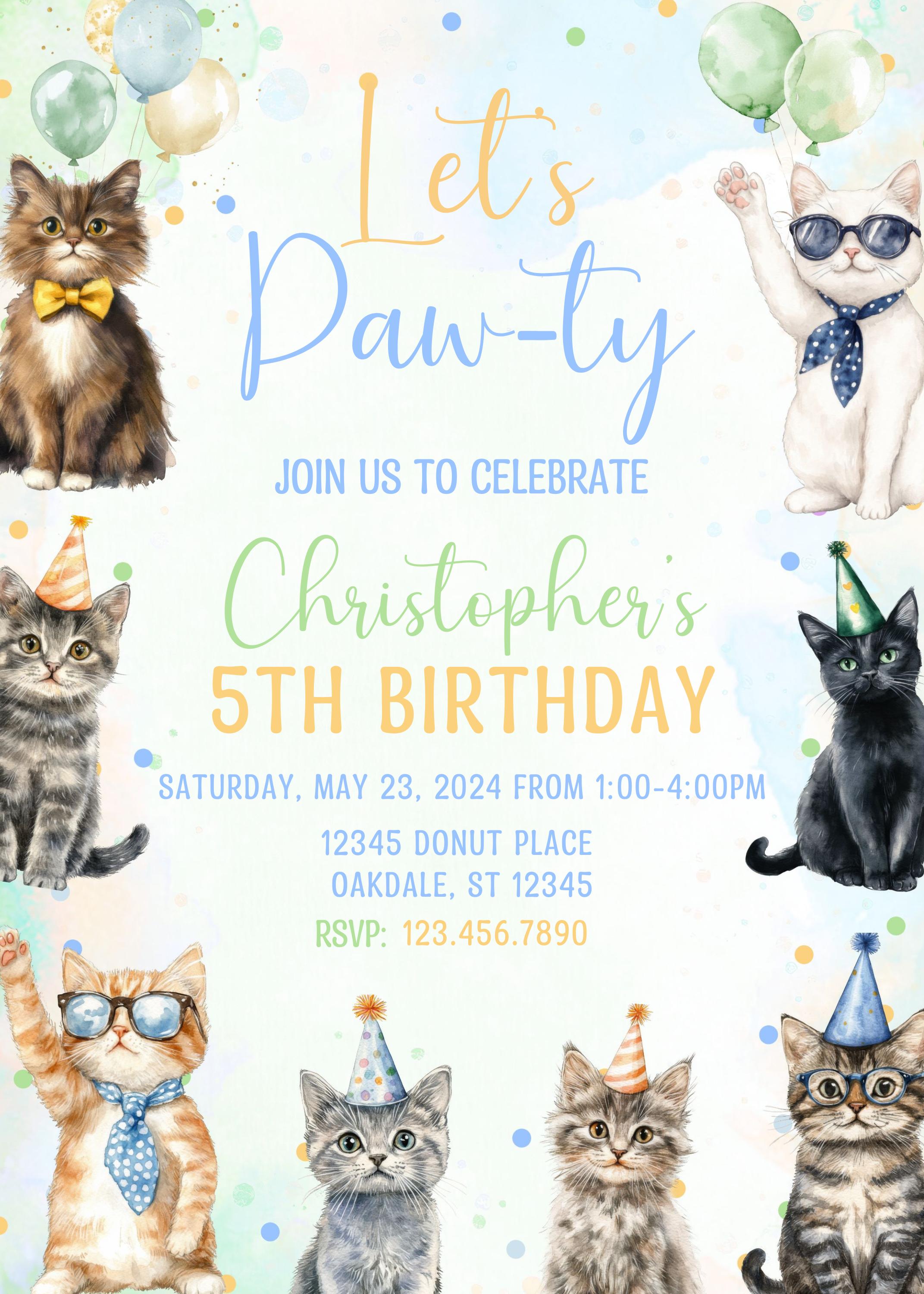Editable Cat Birthday Invite-instant Download - Etsy
