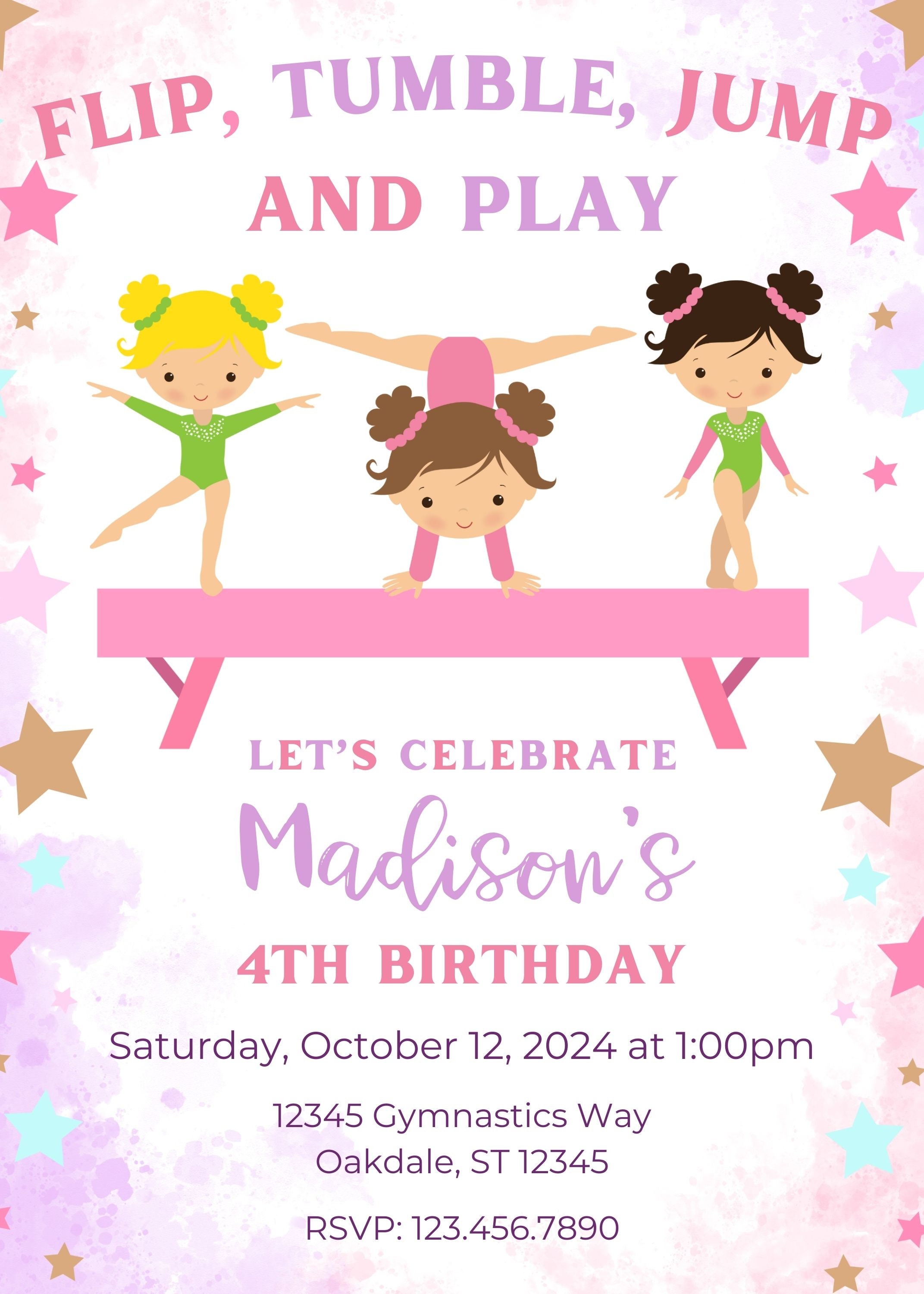 Editable Gymnastics Birthday Invitation Template-gymnastics Invite ...