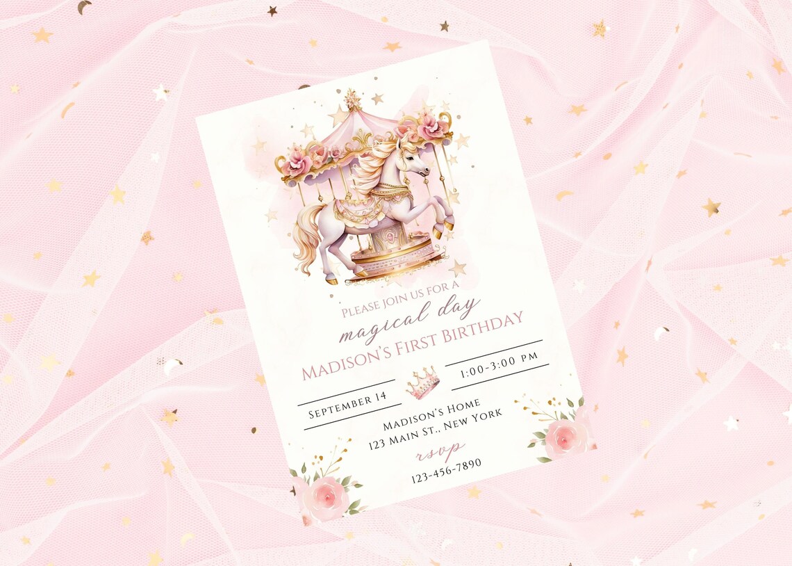 Editable Carousel Birthday Invitation Template-horse Carousel ...