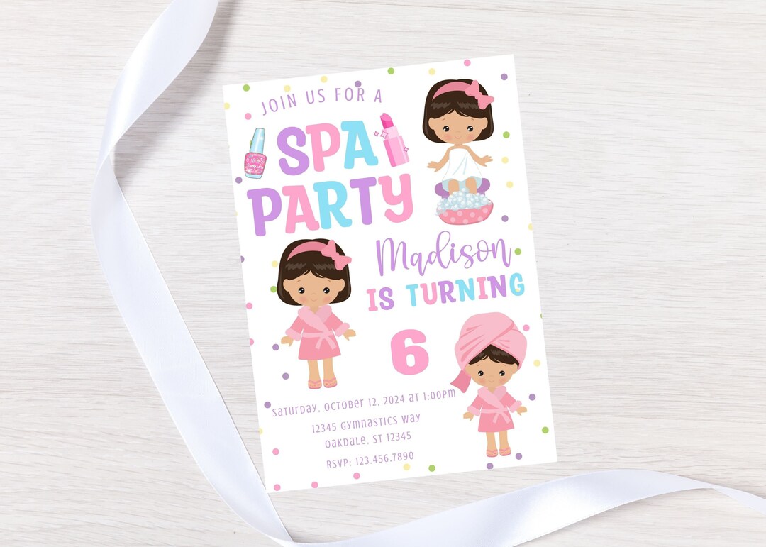 Editable Spa Birthday Invitation-kids Spa Party Invite-pamper Party ...