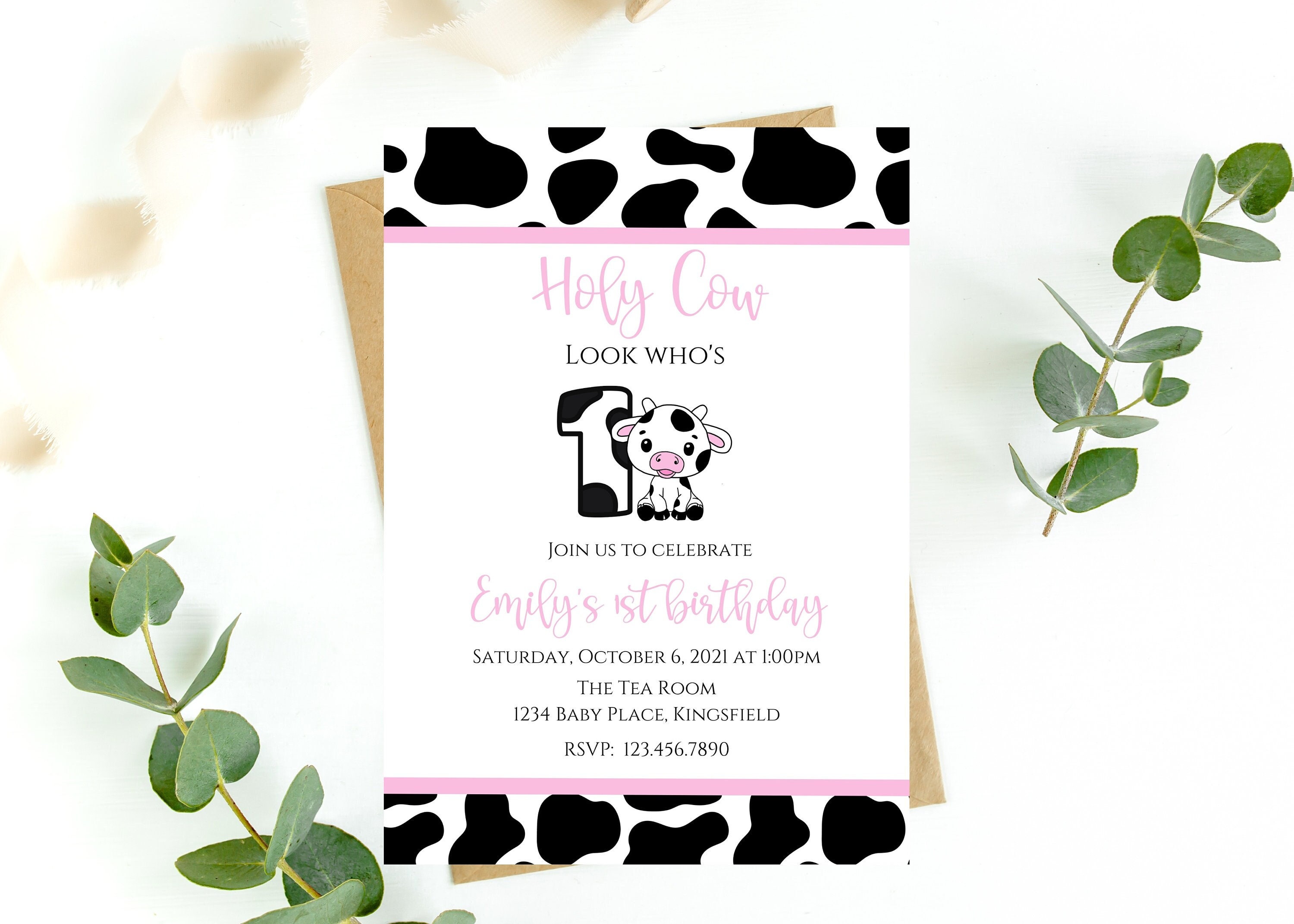 Cow Birthday Invite Template-cow Invitation Pink-cow Birthday ...