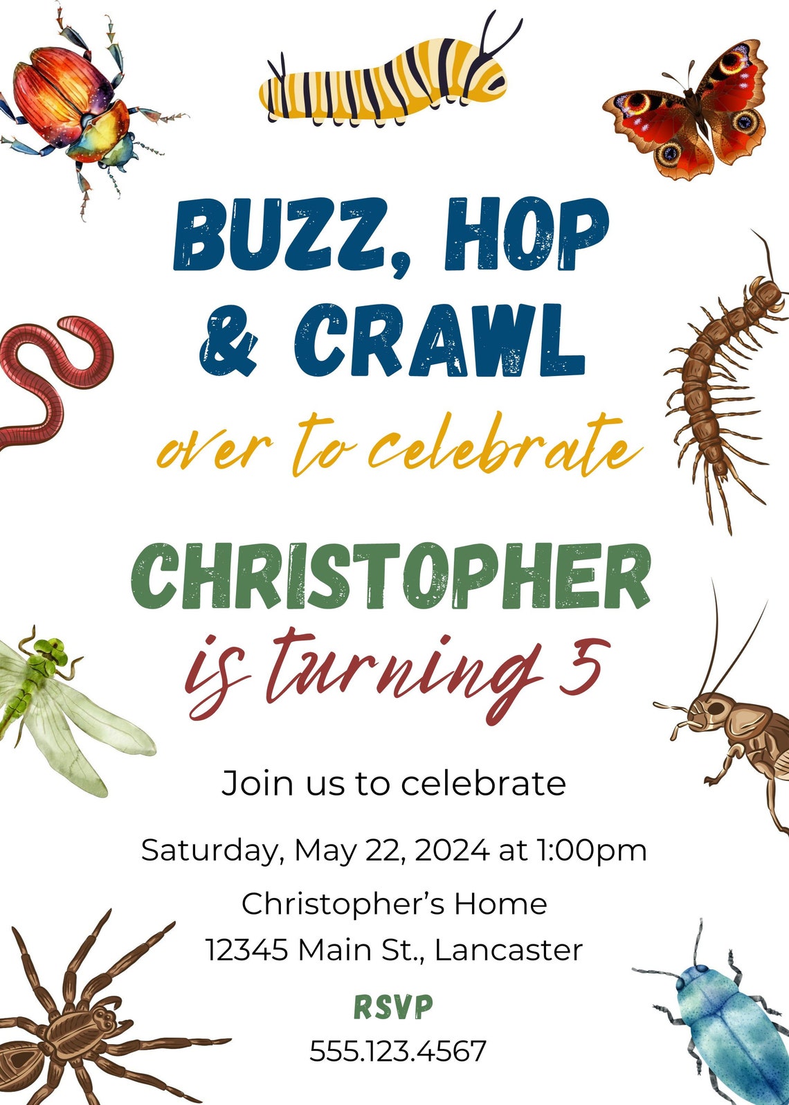 Editable Bug Birthday Invitation Template-boy Insect Birthday Party ...