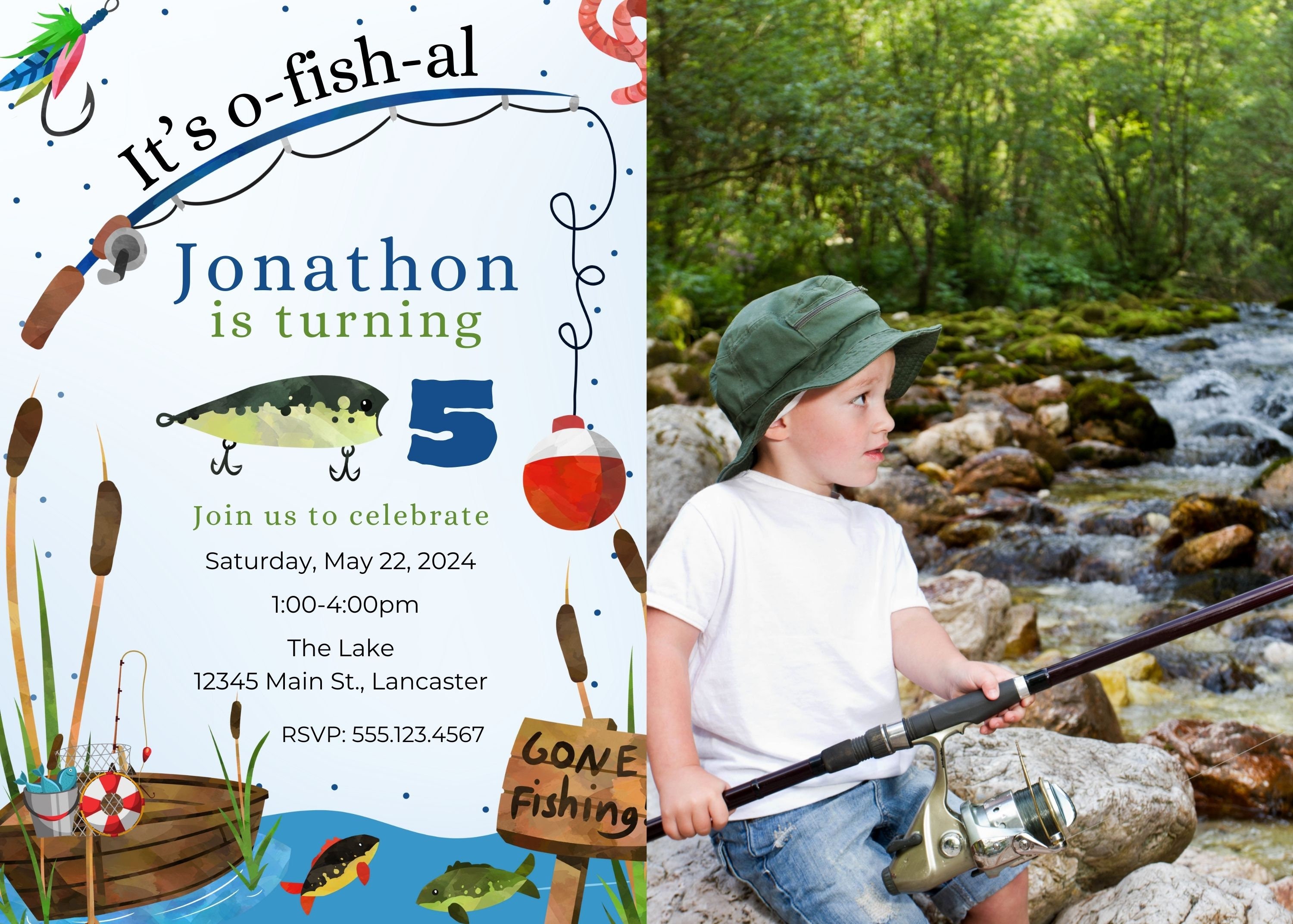 Editable Fishing Birthday Photo Invite, Fish Party Invitation, Fishing ...