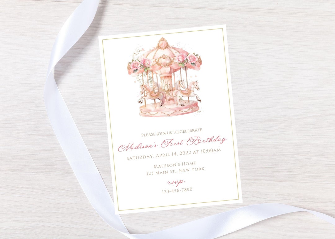 Editable Carousel Birthday Invitation-pink Carousel Party Invite-horse ...
