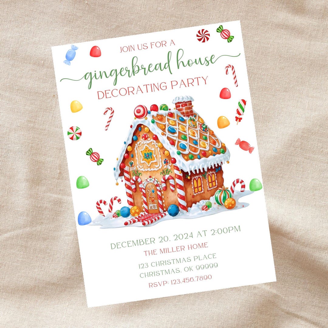 Gingerbread House Christmas Party Invitation Template-gingerbread House ...