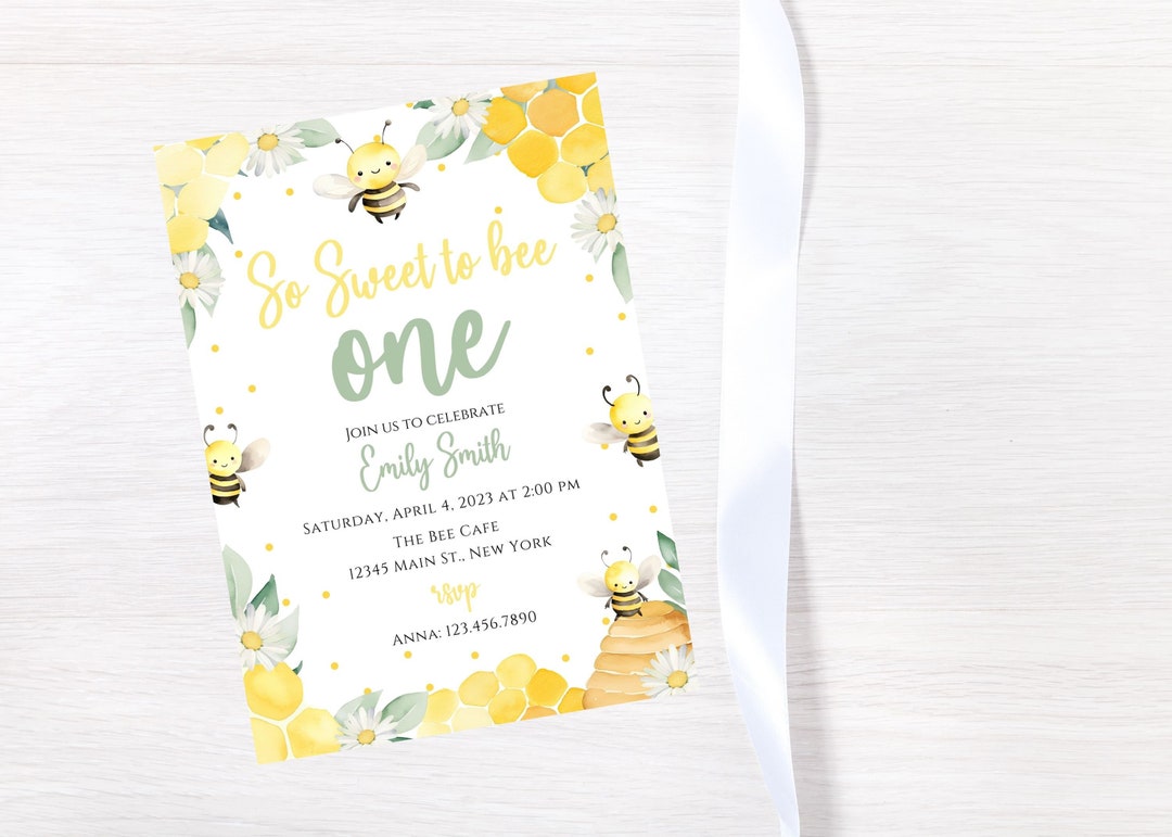 Editable Bee Birthday Invitation Template-so Sweet to Bee One Invite ...