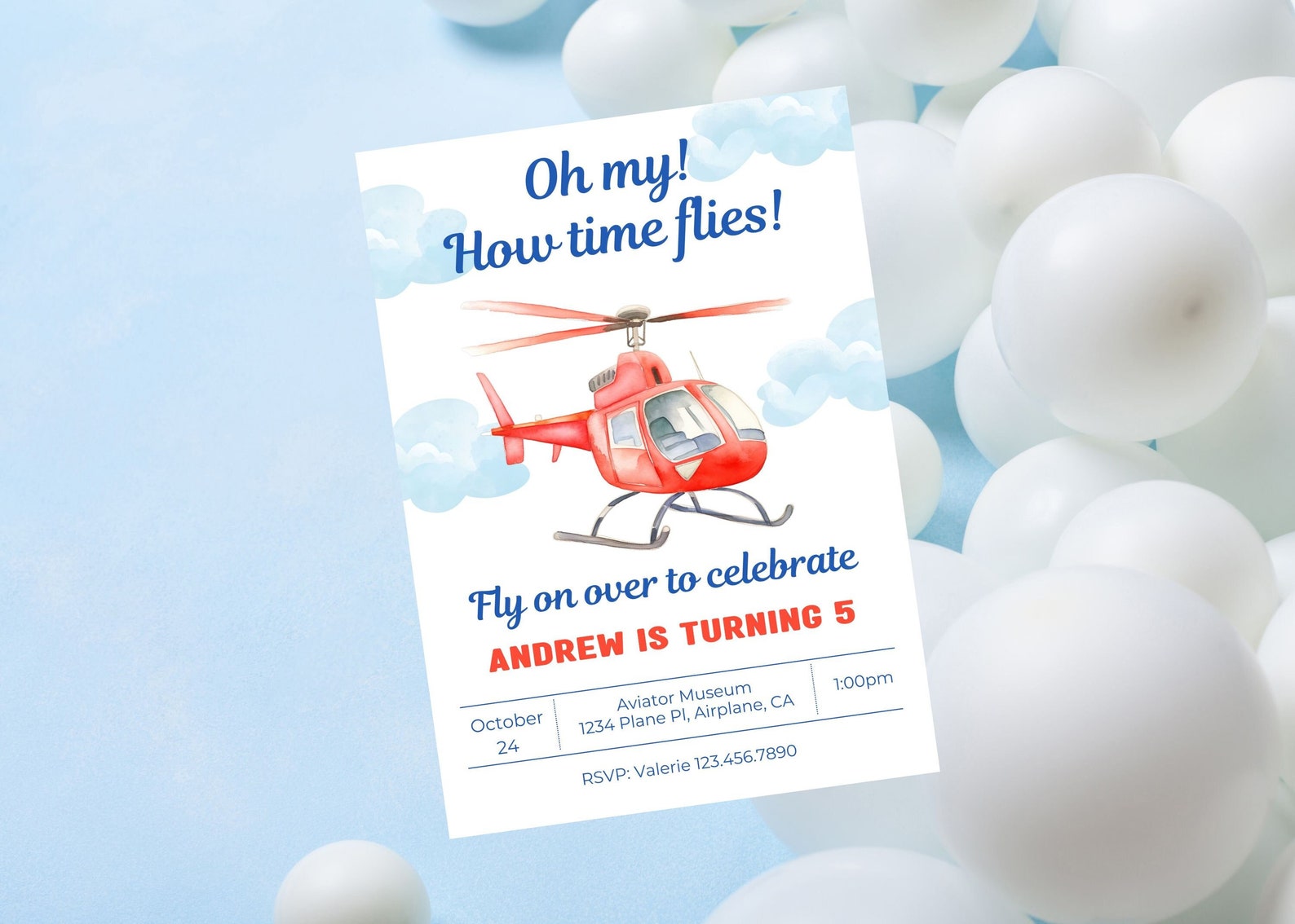 Editable Helicopter Birthday Invitation-helicopter Party Invitation ...