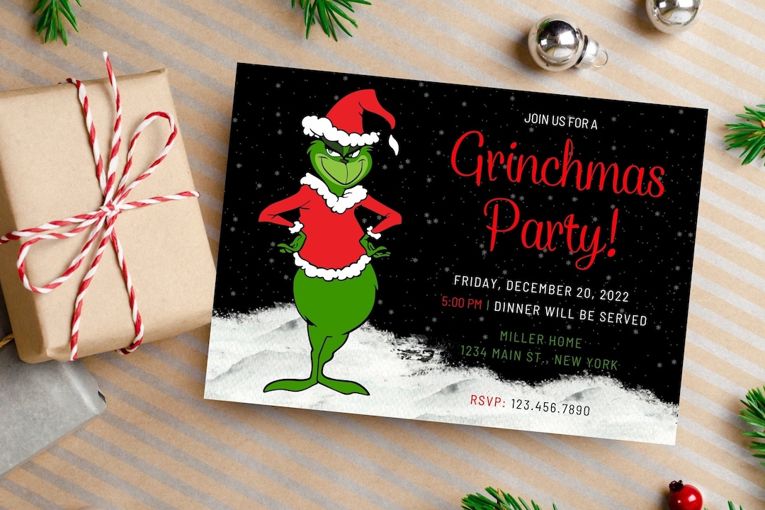 Editable Grinch Christmas Party Invitation Template-grinch Invite ...
