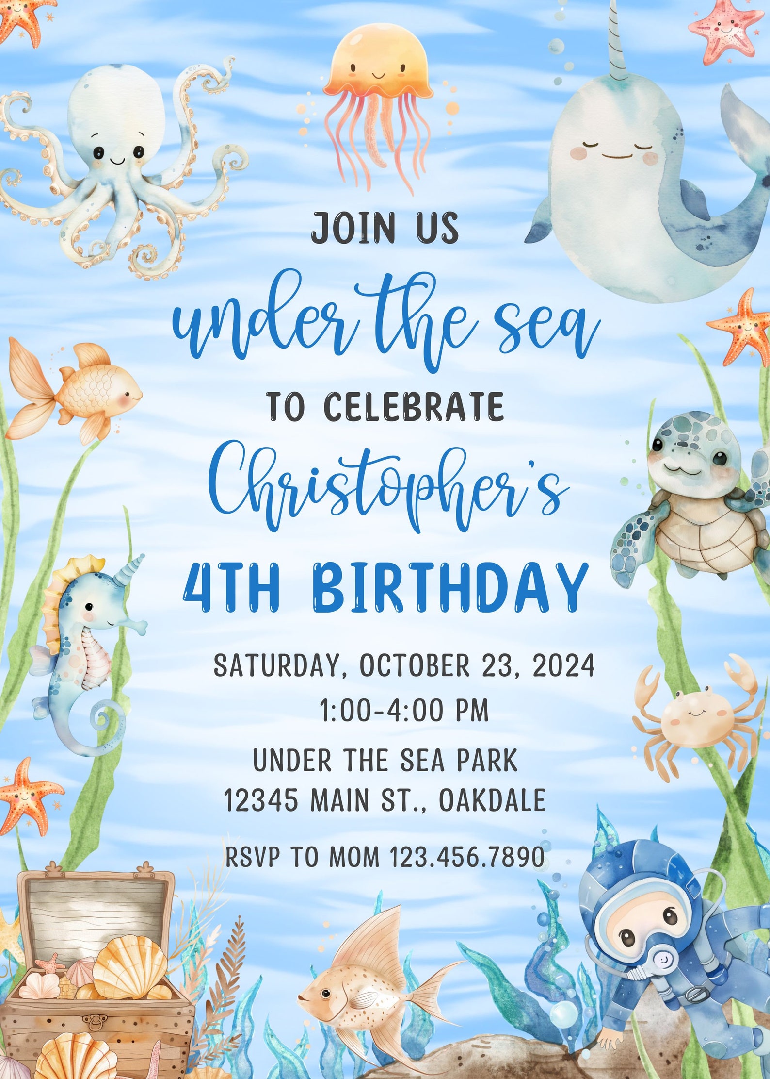 Editable Under the Sea Birthday Invitation-ocean Theme Birthday Invite ...