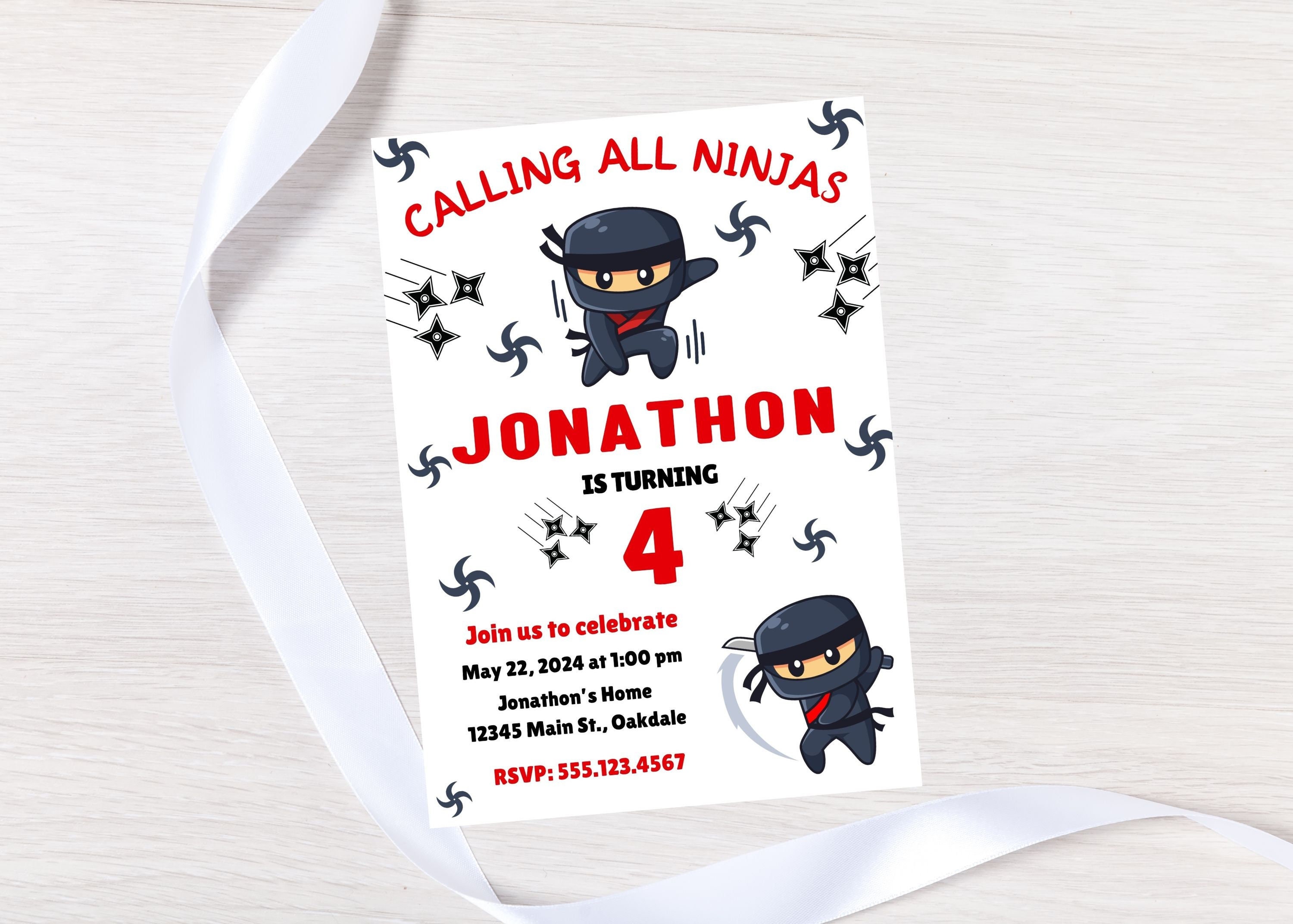 Editable Ninja Birthday Invitation Template-calling All Ninjas Birthday ...