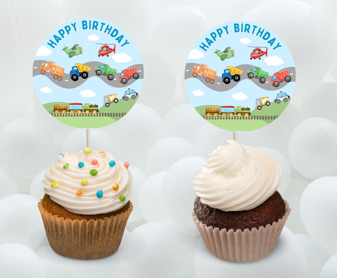 Transportation Cupcake Topper-cake Topper-vehicle Party Decor-instant ...