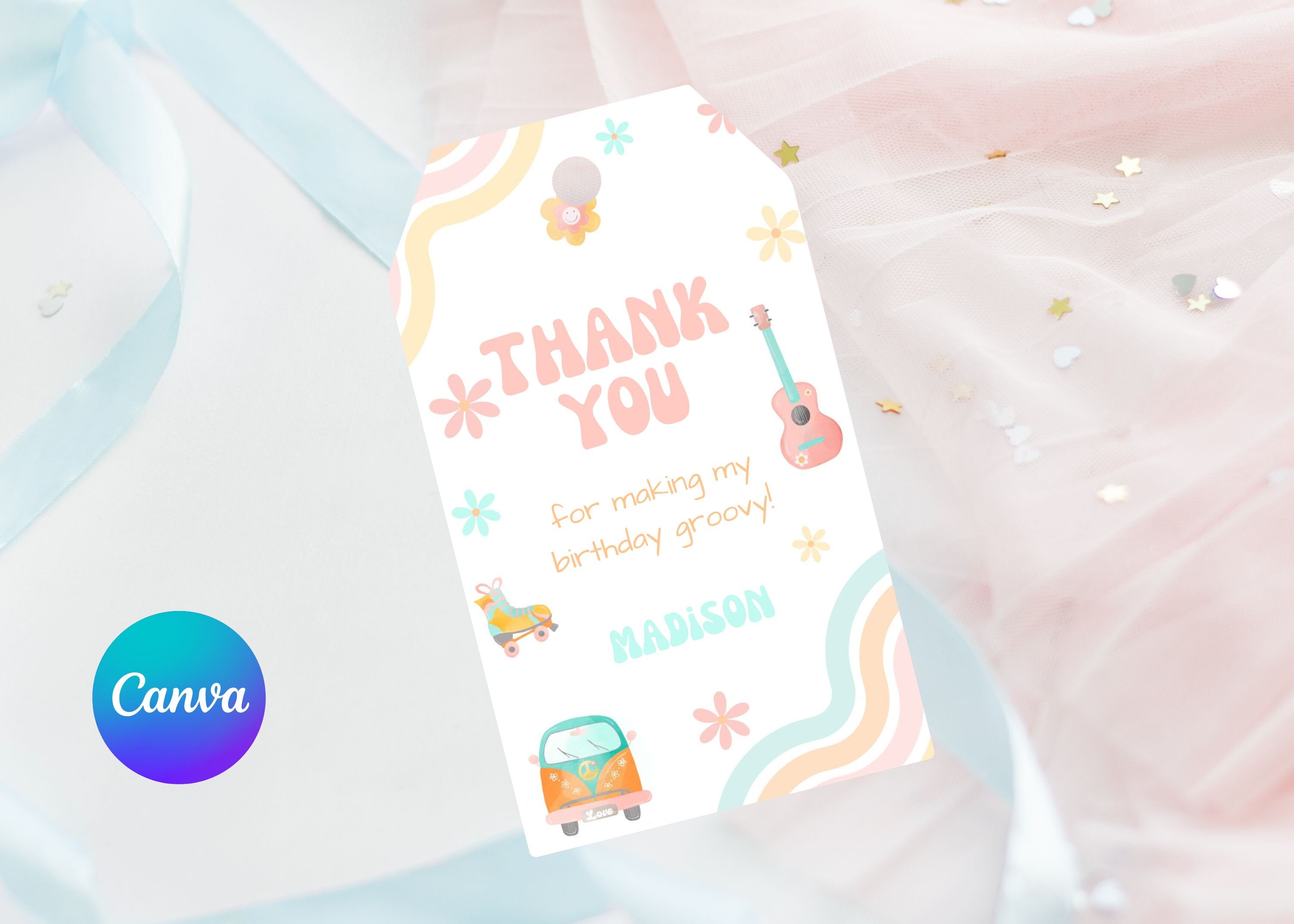 Editable Groovy Party Thank You Tag-hippie Favor Tags-birthday Favor ...