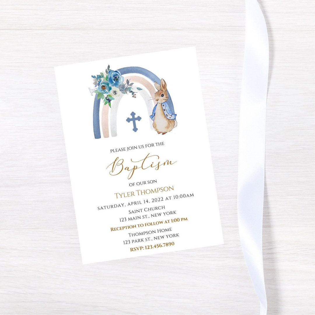 Peter Rabbit Baptism Invitation-peter Rabbit Baptism Invite-blue ...