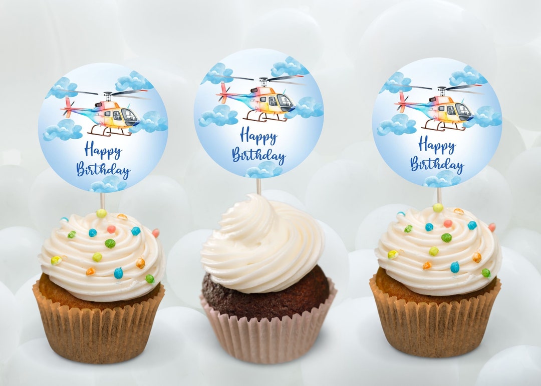 Helicopter Cupcake Topper Printable-cake Topper Digital Cupcake Decor ...