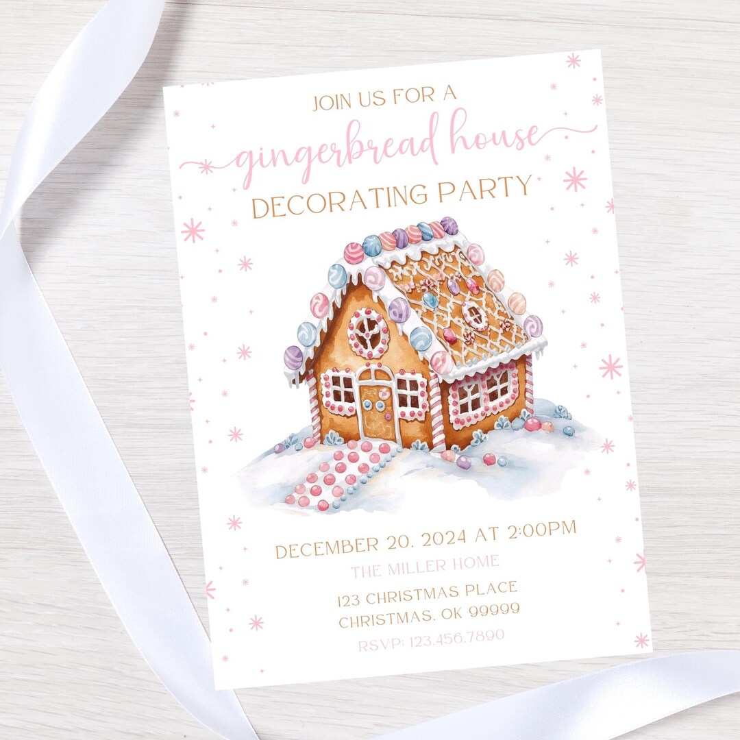 Editable Gingerbread House Christmas Party Invitation-gingerbread House ...