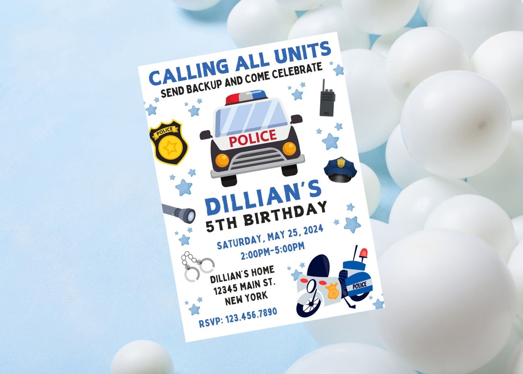 Editable Police Birthday Invitation-police Car Invite-cop Car Party ...