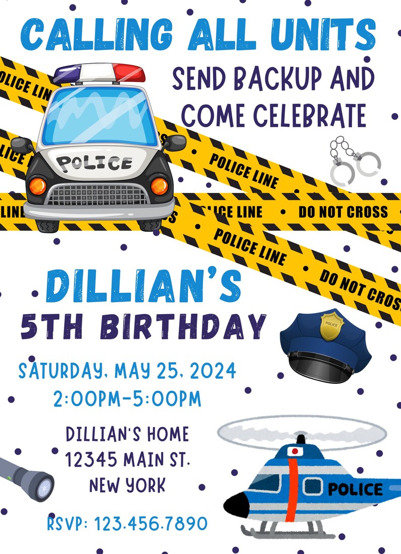 Editable Police Birthday Invitation-police Car Invite-cop Car Theme ...