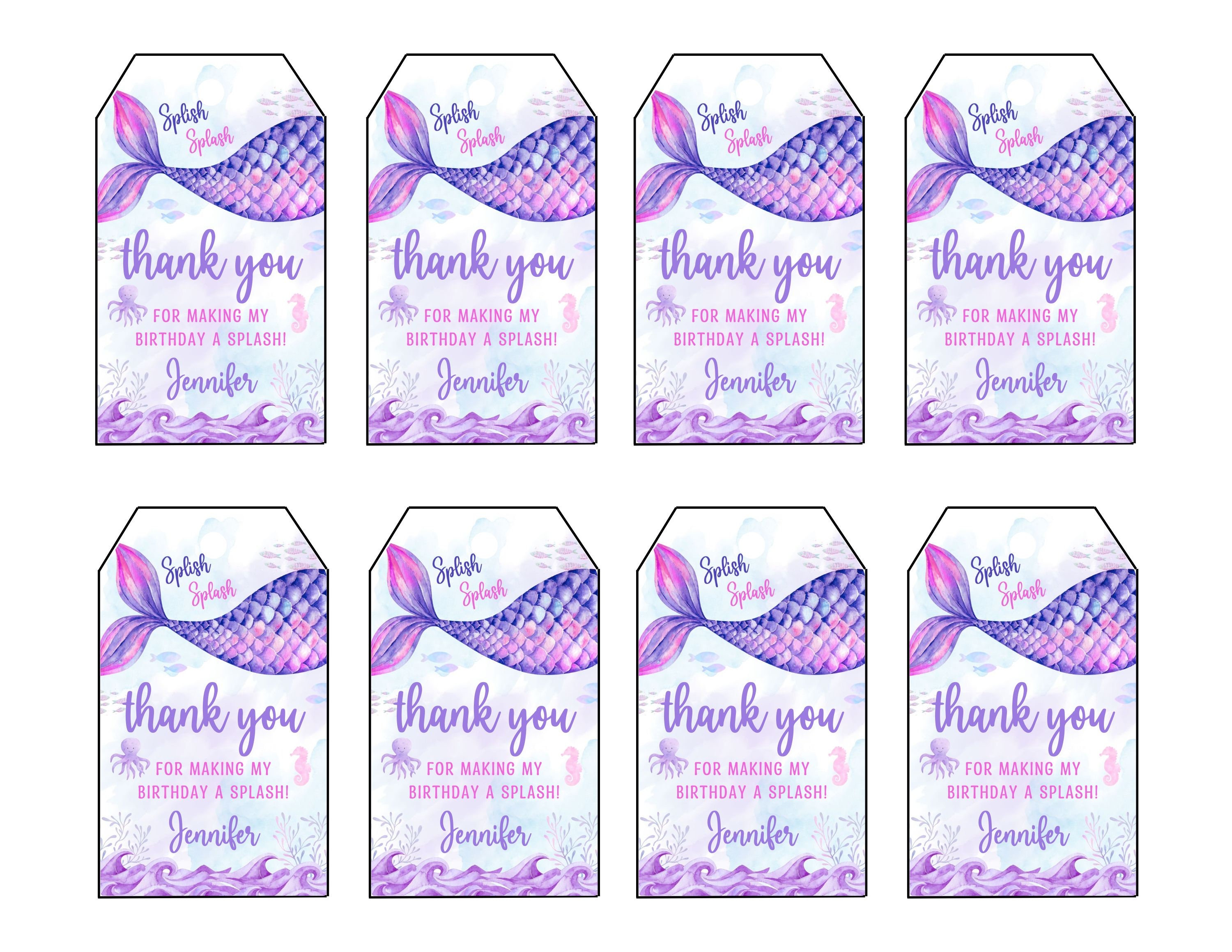 Editable Mermaid Tail Birthday Thank You Tag Template-mermaid Gift Tag ...