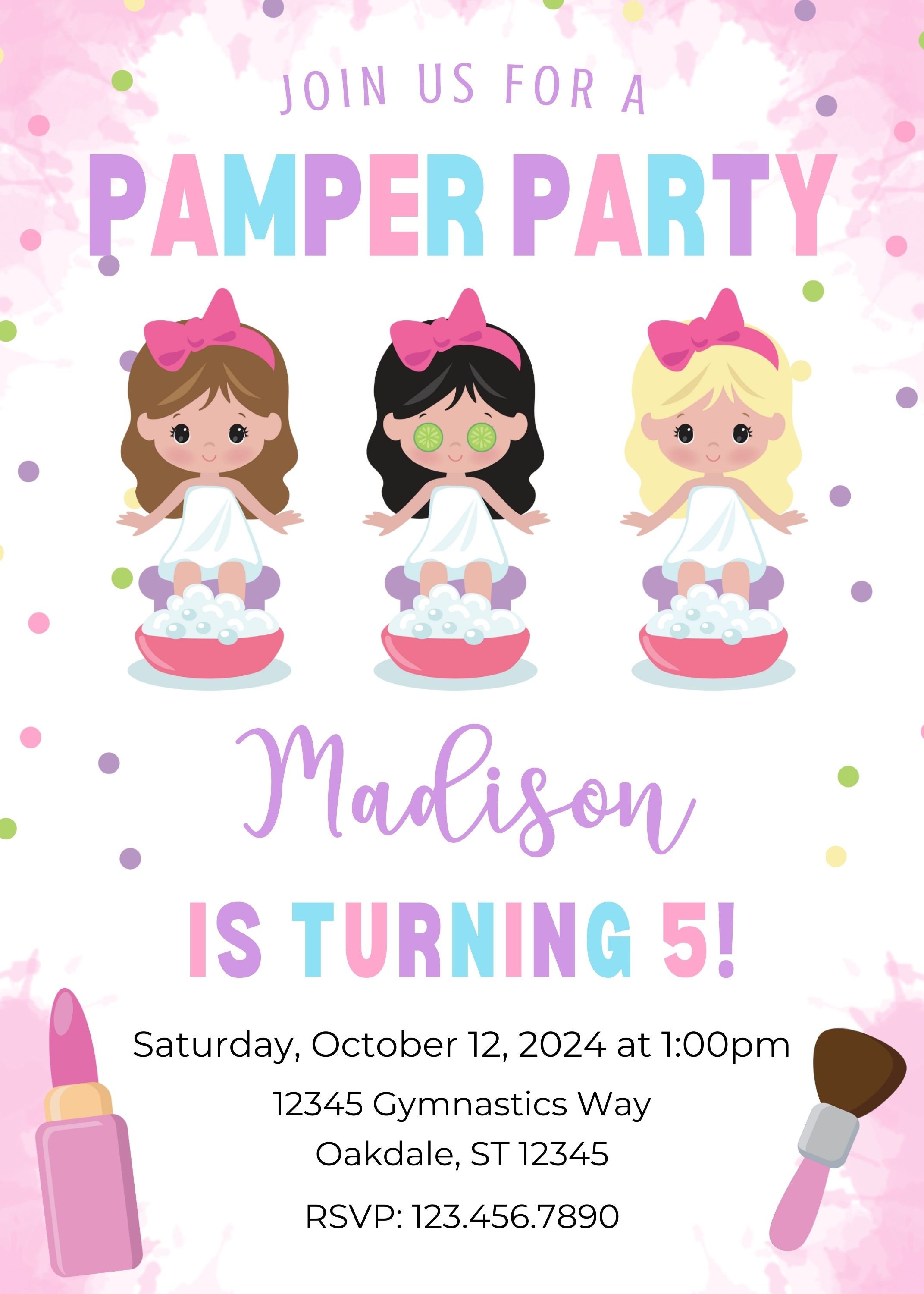 Editable Pamper Party Birthday Invitation Template-spa Day Invite ...