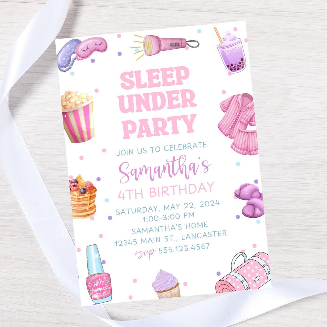 Editable Sleep Under Birthday Invitation-sleep Over Party Invite-pamper ...