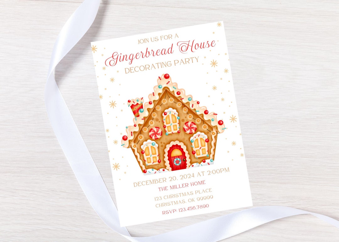 Editable Gingerbread House Christmas Party Invitation Template ...