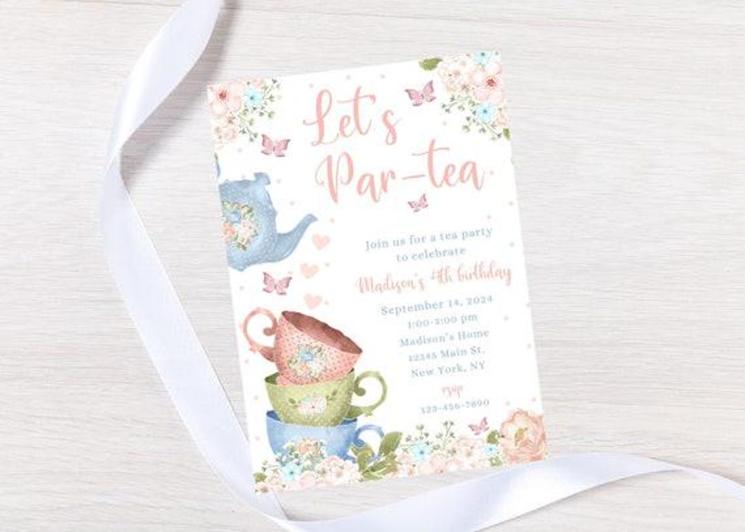 Tea Party Birthday Invitation-teapot Birthday Party-tea for Two Invite ...