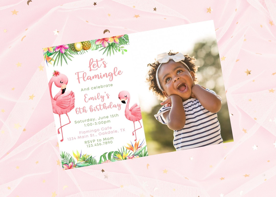 Editable Flamingo Birthday Photo Invitation-flamingo Party Invite-pink ...