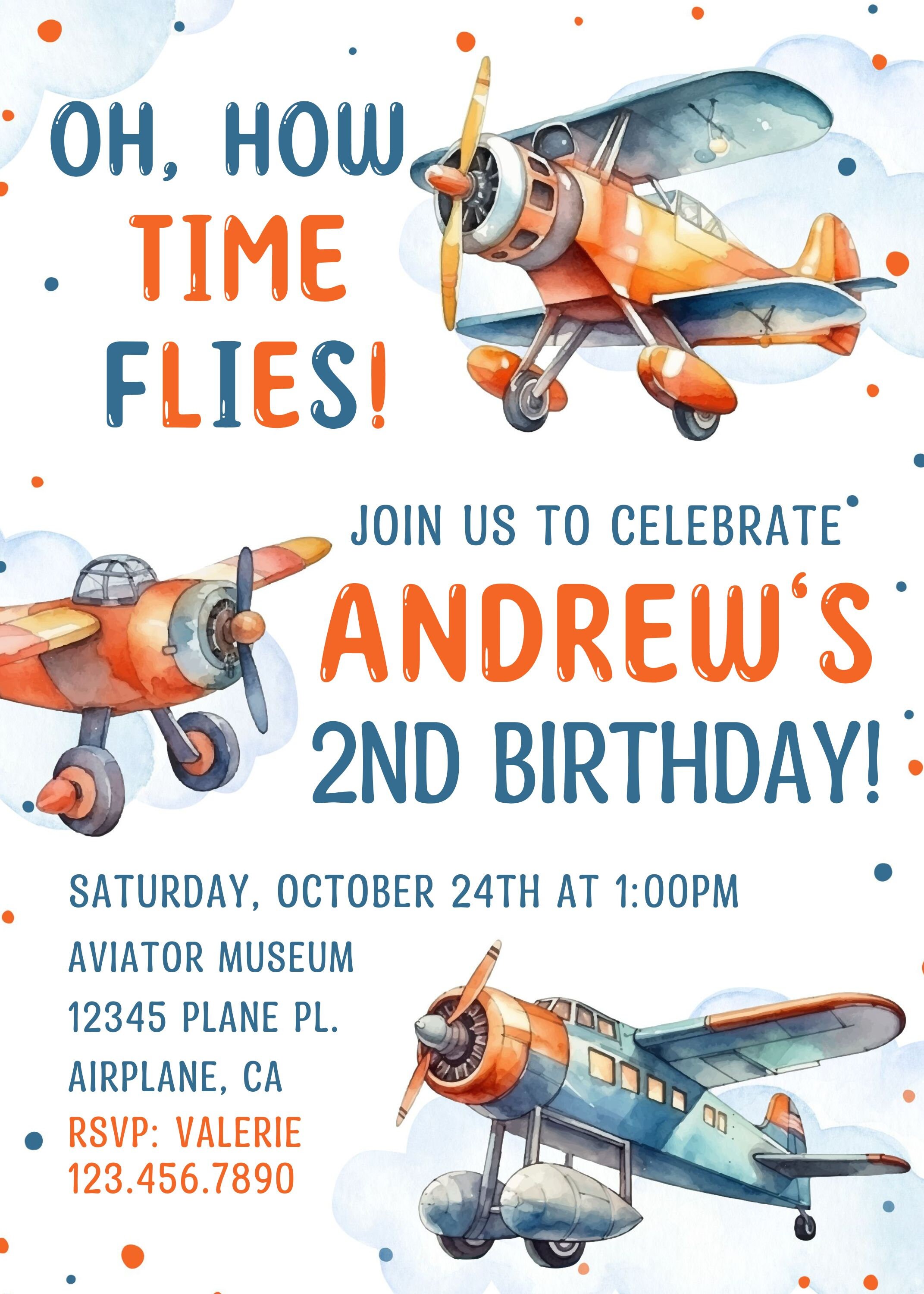 Editable Airplane Birthday Invitation-plane Birthday Invite-airplane ...
