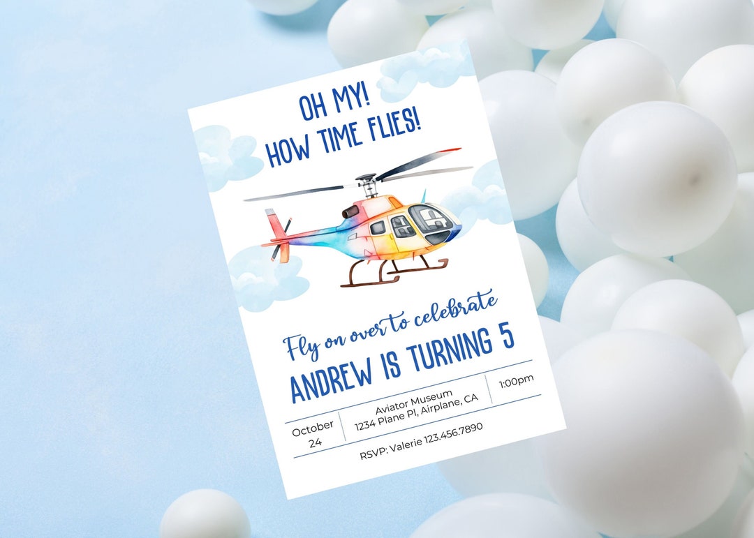 Editable Helicopter Birthday Invitation Template-helicopter Birthday ...