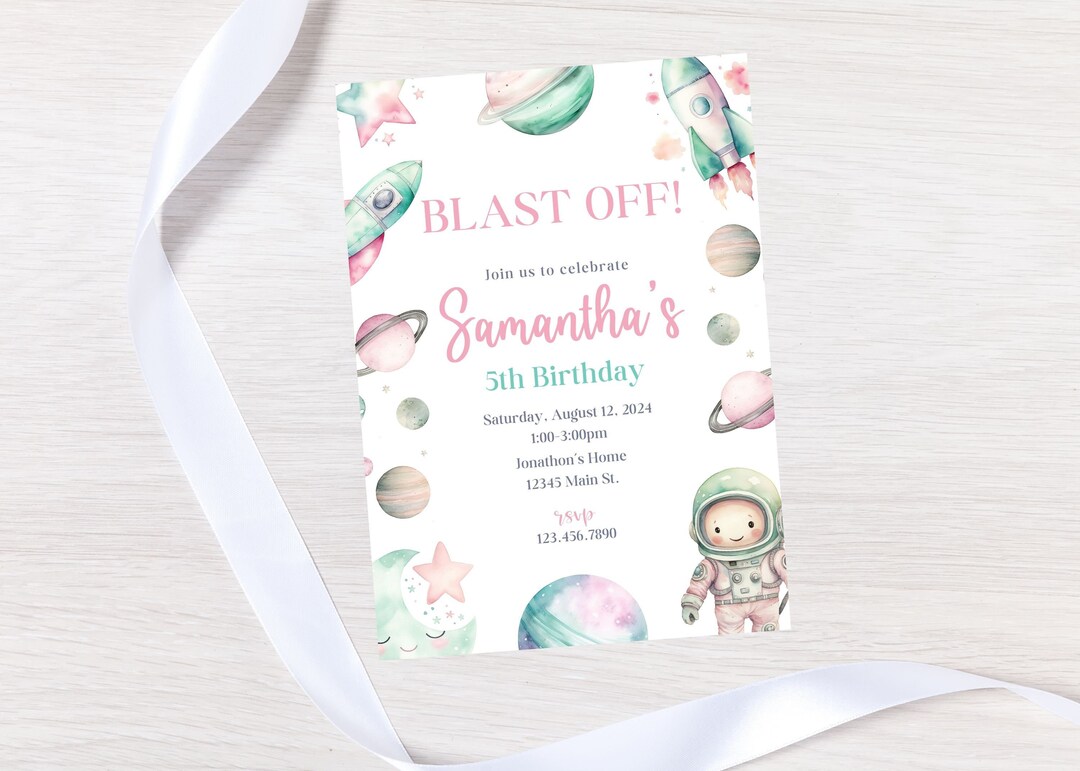 Editable Planet Birthday Invitation-astronaut Party Invite-girl Planet ...